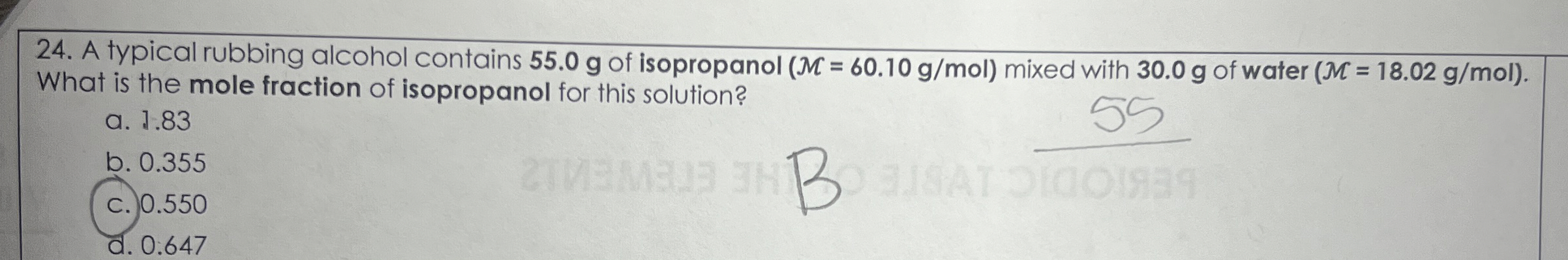 Solved A typical rubbing alcohol contains 55.0 ﻿g of | Chegg.com