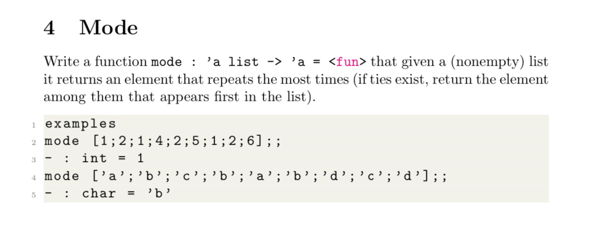Solved In ocaml4 ﻿ModeWrite a function mode : 'a list | Chegg.com