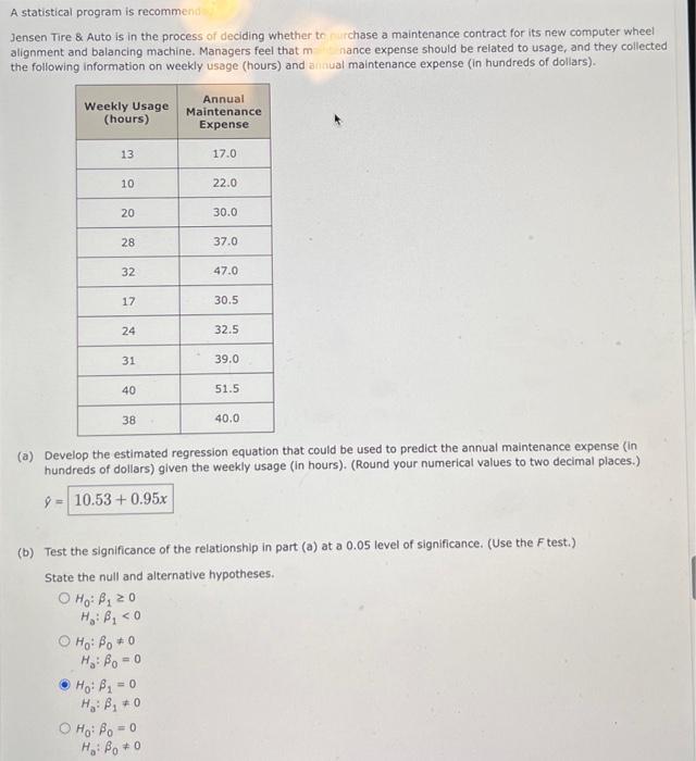 Solved A statistical program is recommend Jensen Tire \& | Chegg.com