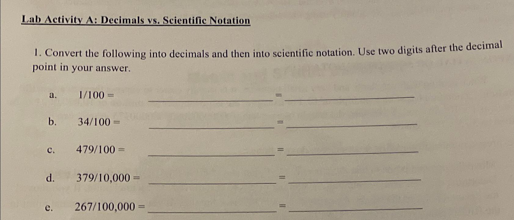 Solved Lab Activity A: Decimals vs. Scientific | Chegg.com