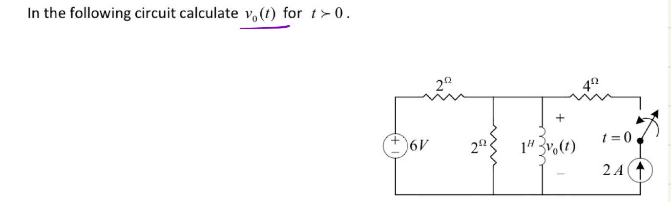 Solved In the following circuit calculate v0(t) ﻿for t>-0. | Chegg.com