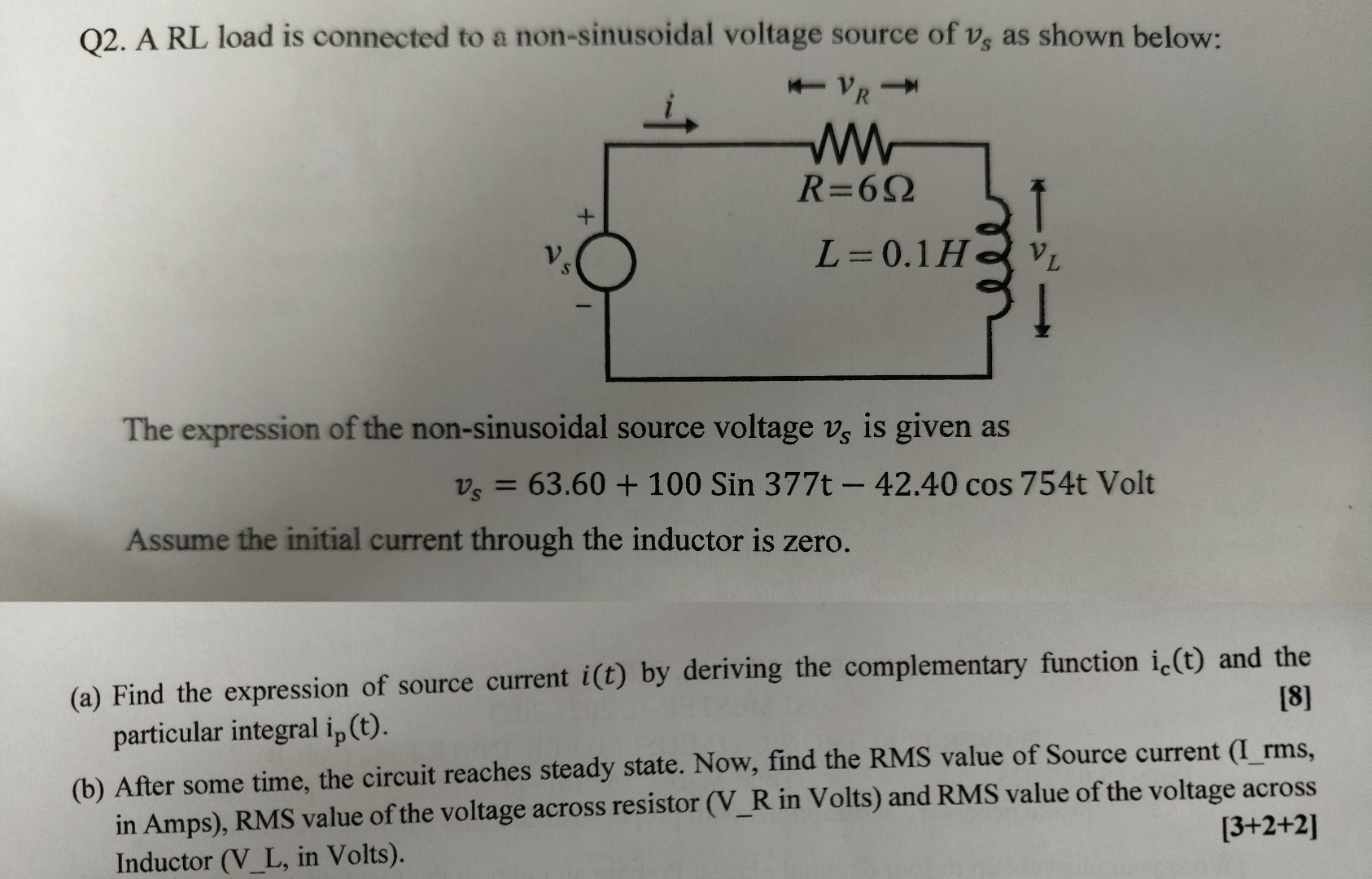 Solved Q2. ﻿A RL load is connected to a non-sinusoidal | Chegg.com