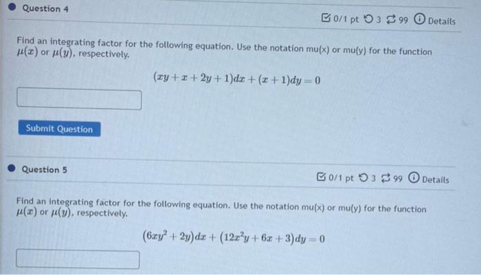 Solved Find an integrating factor for the following | Chegg.com