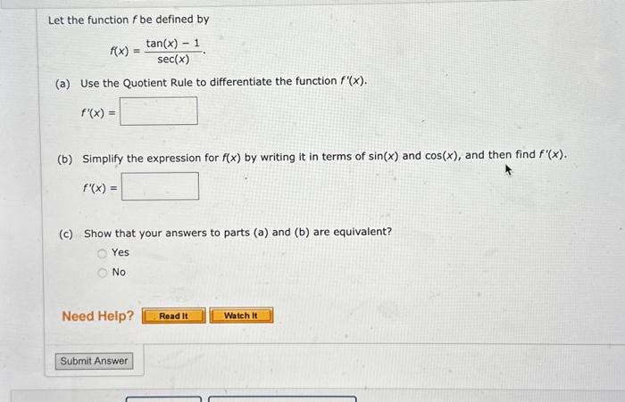 Solved Let the function f be defined by f(x)=sec(x)tan(x)−1 | Chegg.com