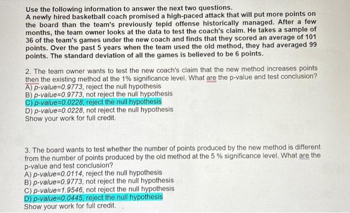 Solved show all work for questions 2 and 3 without using | Chegg.com