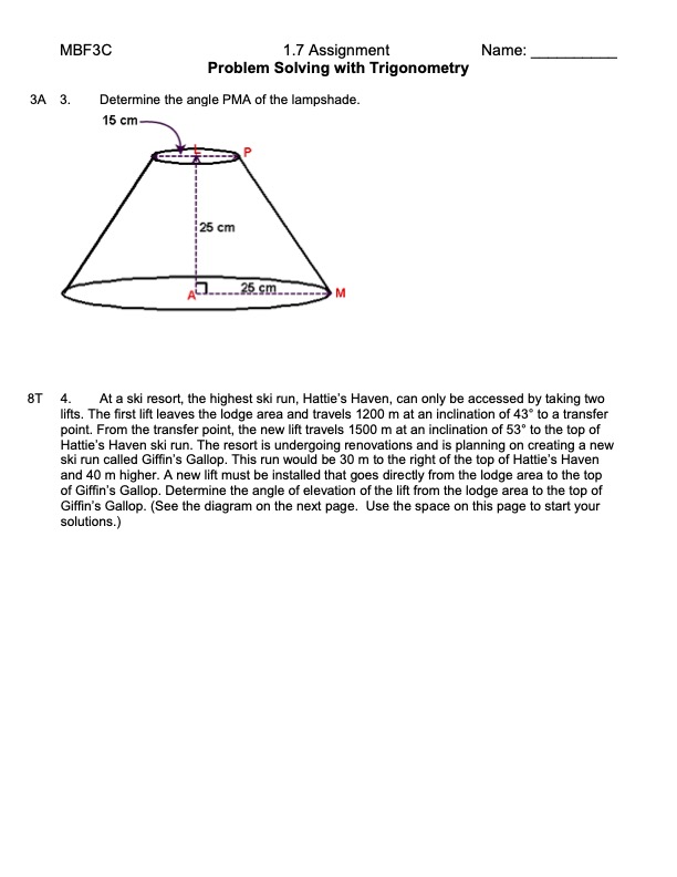 Solved MBF3C1.7 ﻿AssignmentName:Problem Solving with | Chegg.com