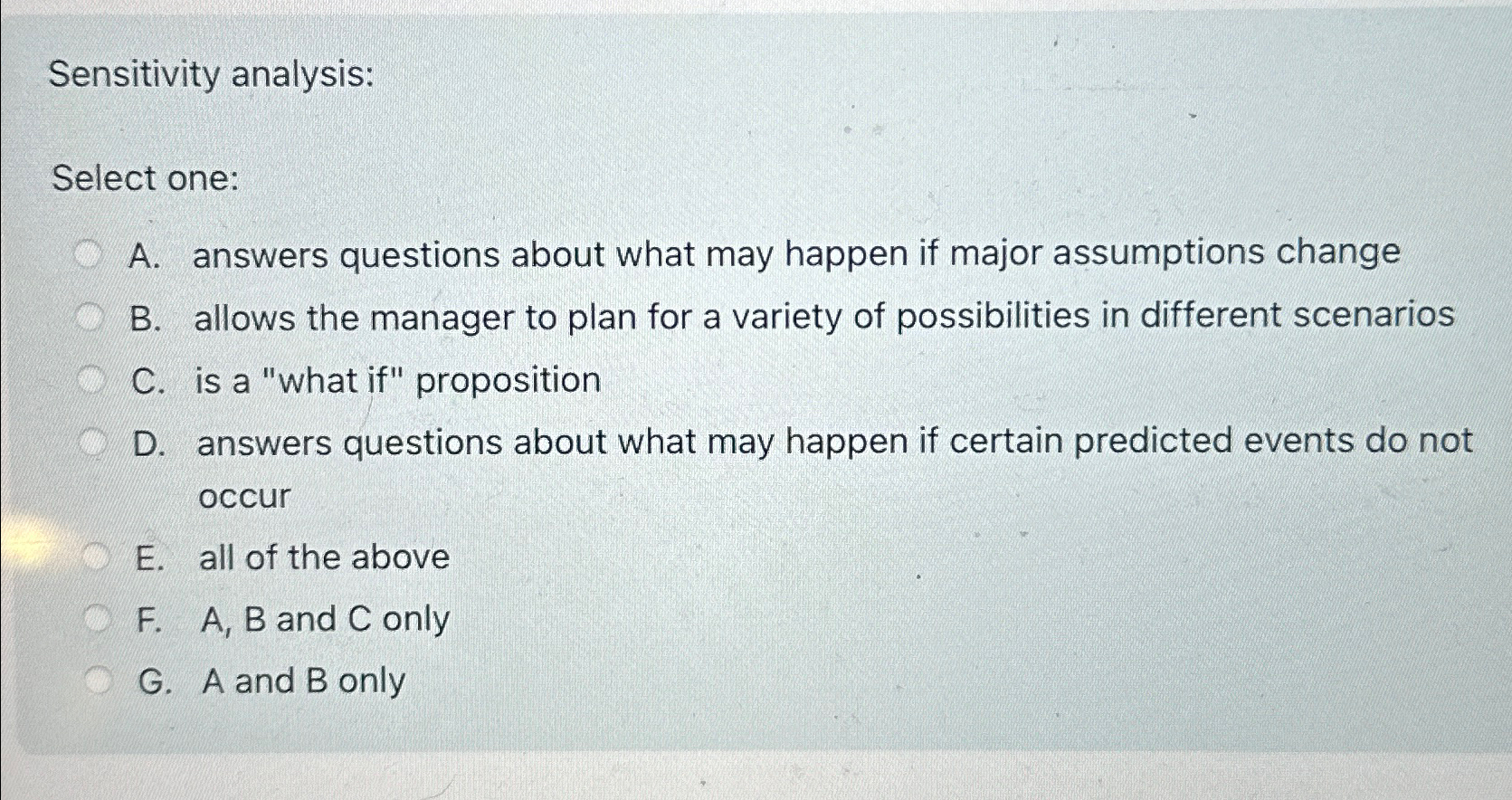 Solved Sensitivity analysis:Select one:A. ﻿answers questions | Chegg.com