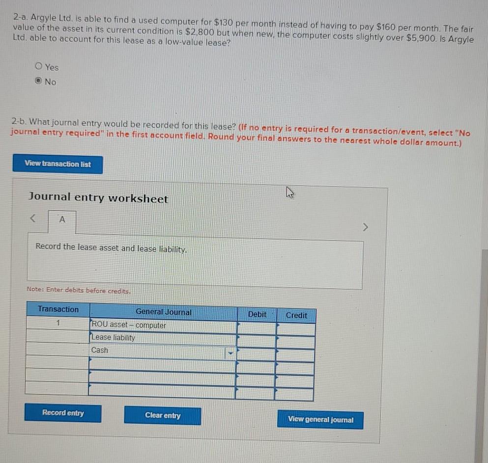 TR18-2 Low-Value Leases: (LO 18-1) Argyle Ltd, signed | Chegg.com