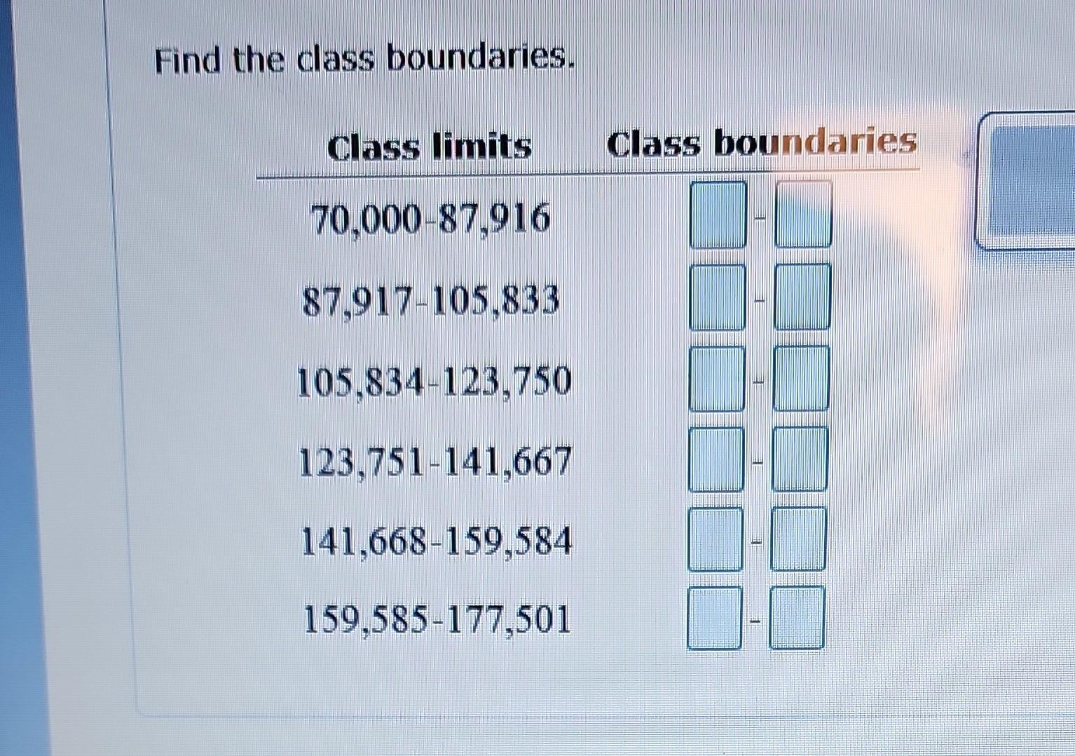 Solved Find the class boundaries. | Chegg.com