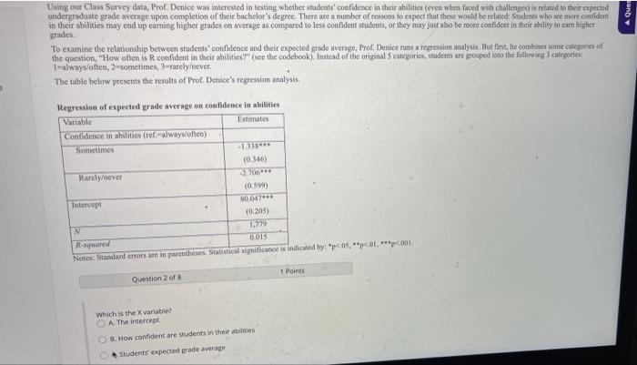 Solved Using our Class Survey data, Prof. Denice was | Chegg.com