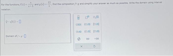 Solved For the functions f(x)=x+3x and g(x)=x13, find the | Chegg.com