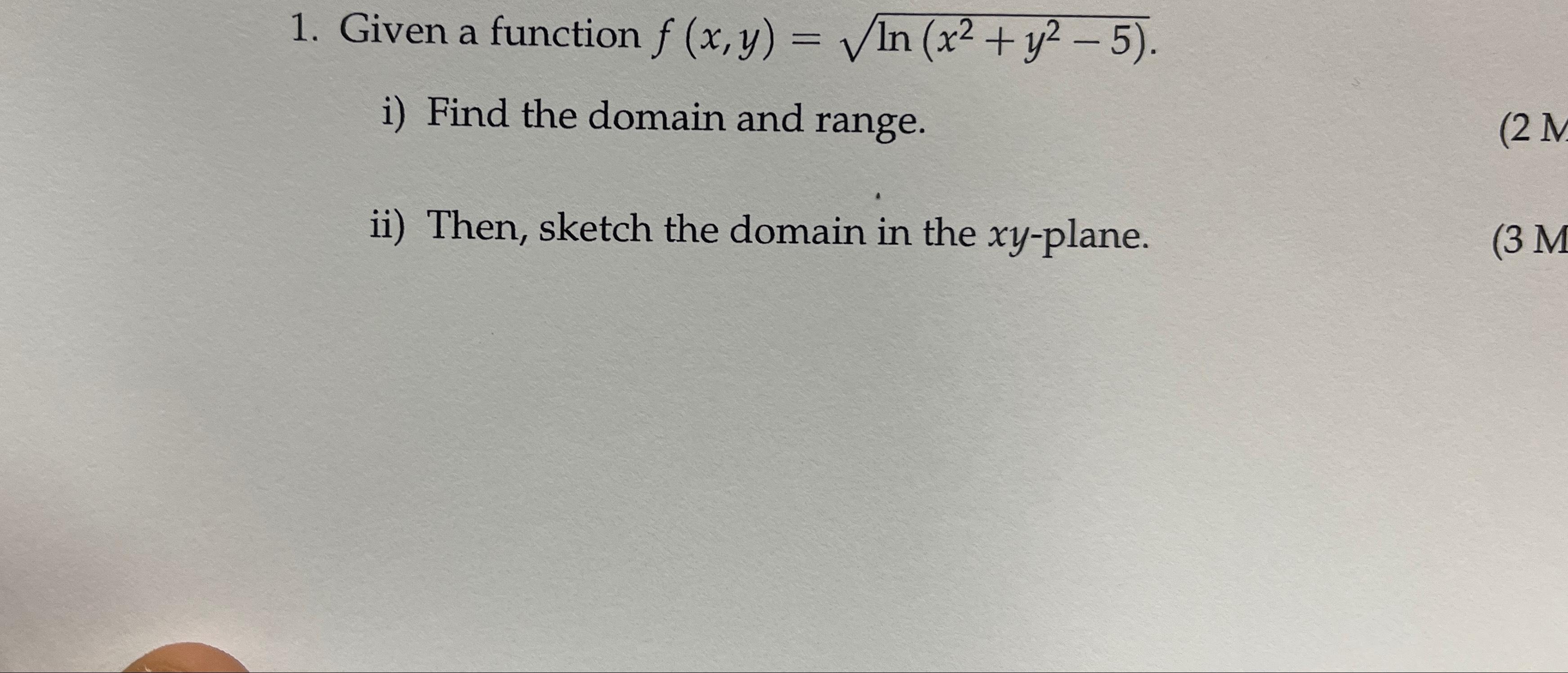Solved Given a function f(x,y)=ln(x2+y2-5)2.i) ﻿Find the | Chegg.com