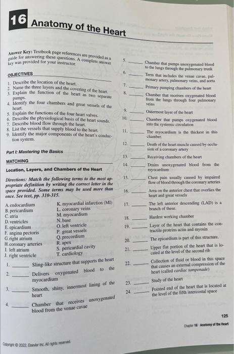 Solved Anatomy of the Heart Answer Key: Textbook page | Chegg.com