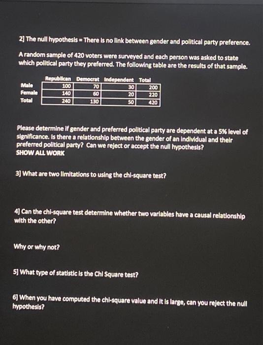 2] The null hypothesis = There is no link between | Chegg.com