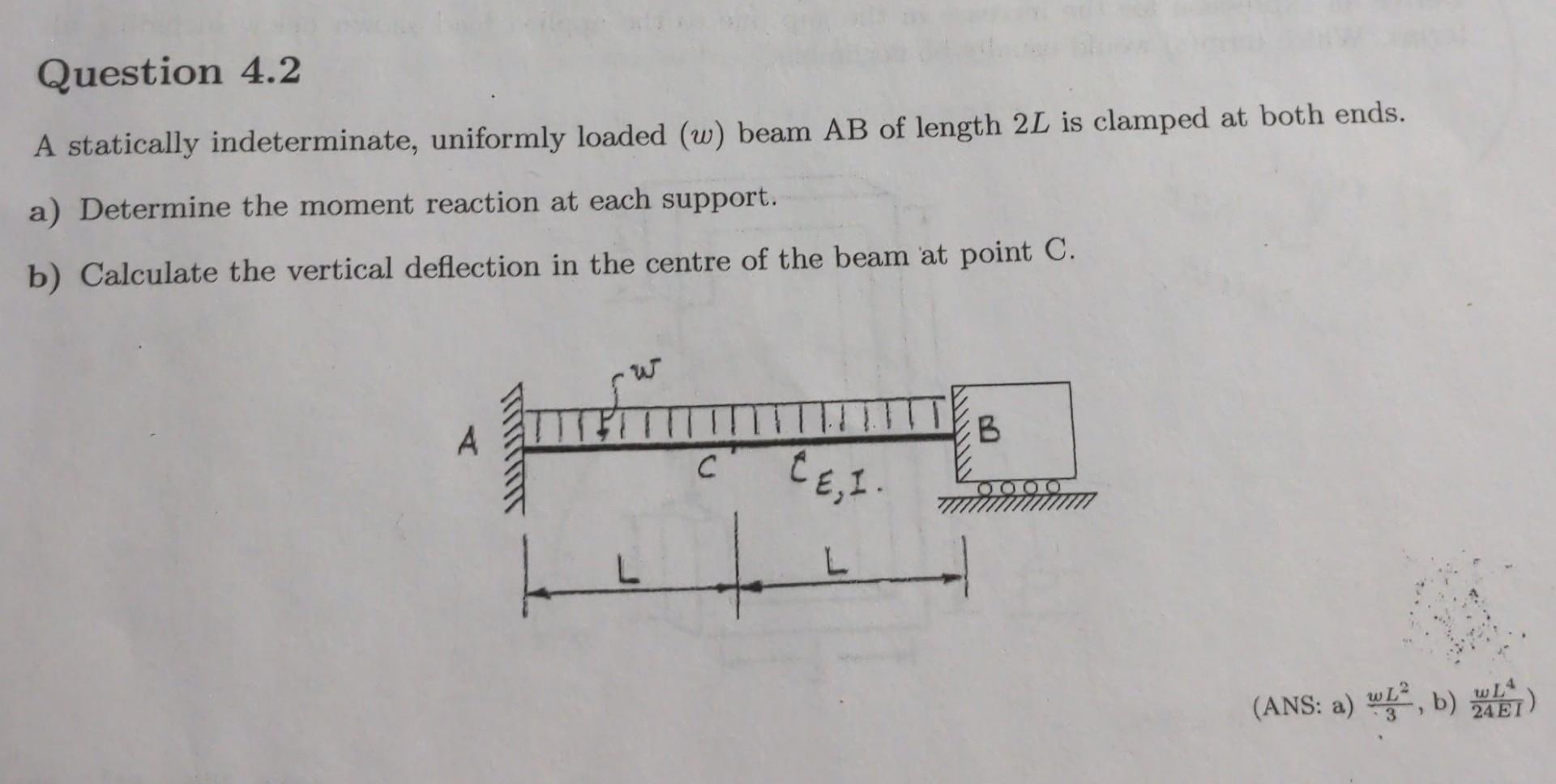 Solved A statically indeterminate, uniformly loaded (w) beam | Chegg.com
