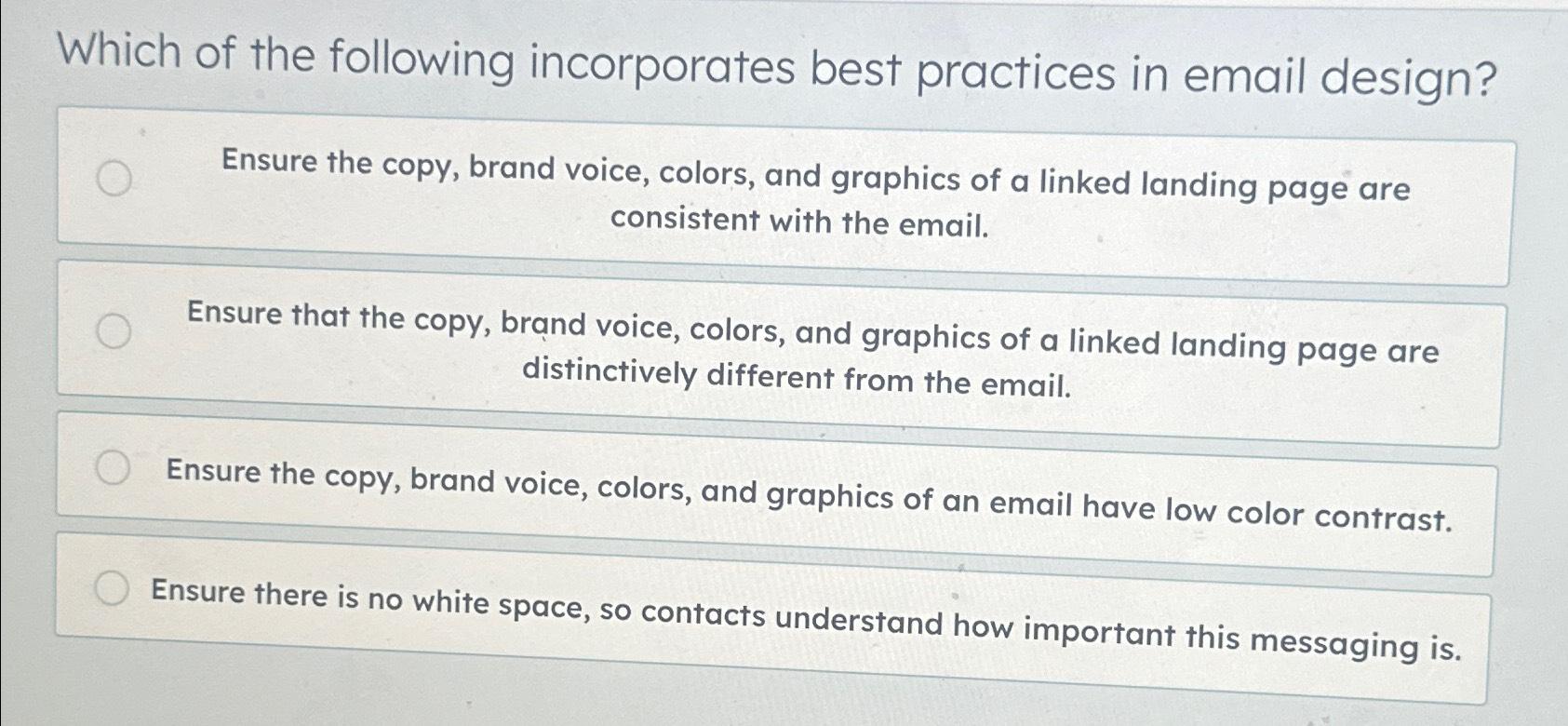 Solved Which of the following incorporates best practices in | Chegg.com