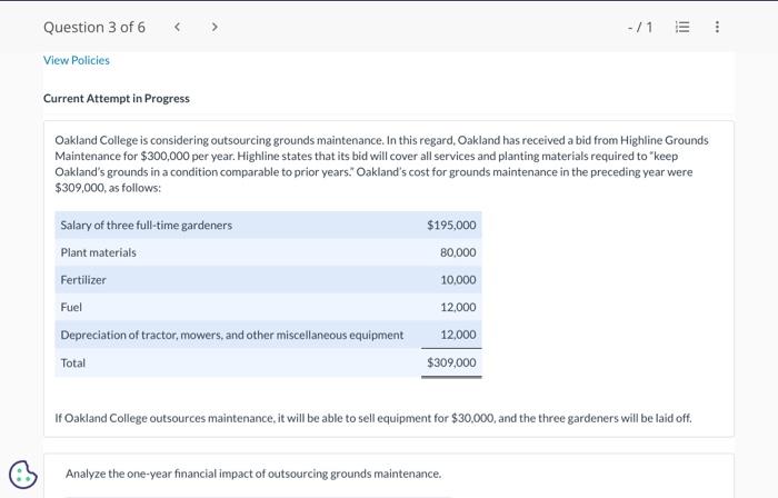 Solved Oakland College is considering outsourcing grounds | Chegg.com