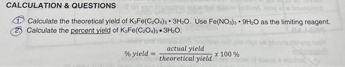 Solved Calculate the theoretical yield of K3Fe(C2O4)3⋅3H2O. | Chegg.com