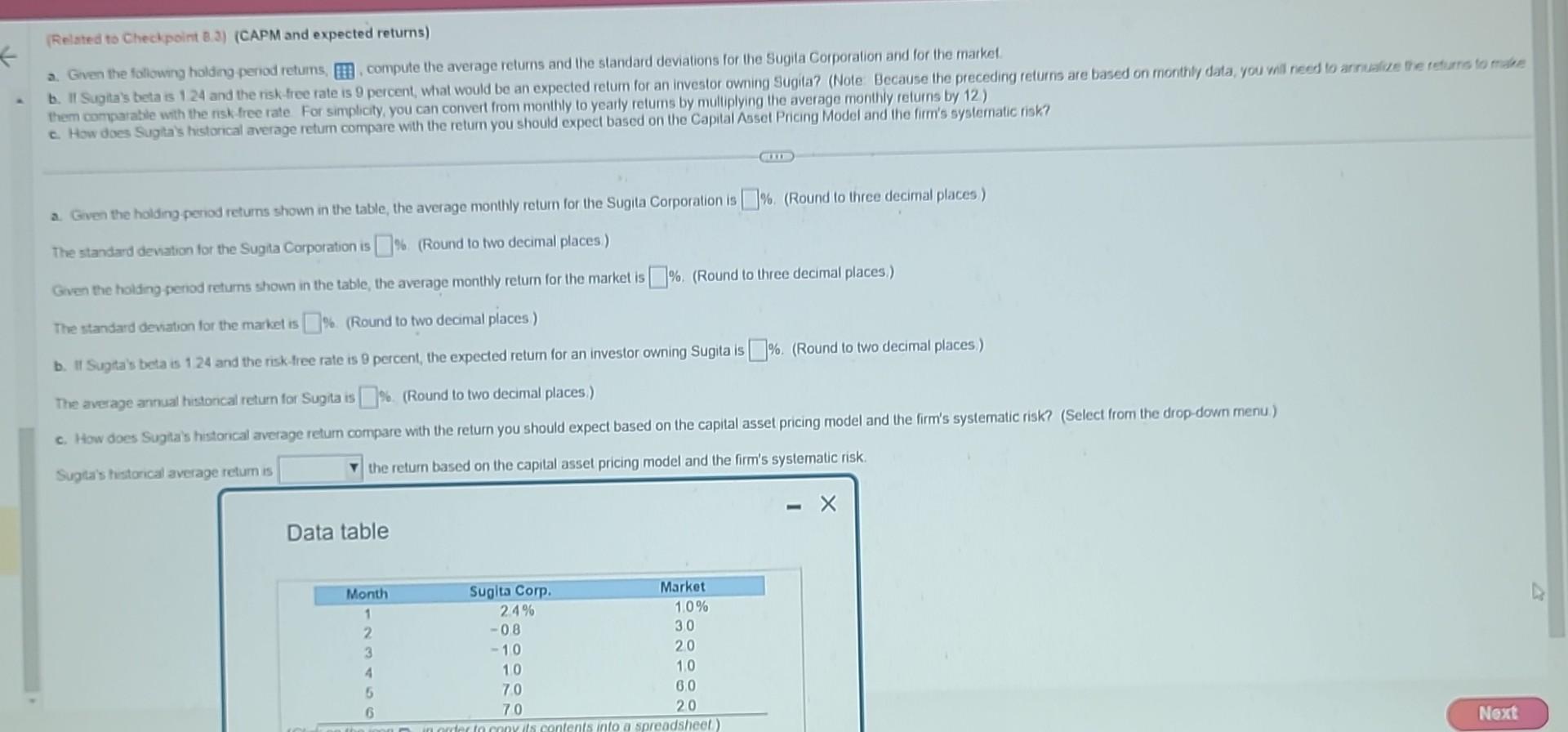 Solved (Felsted to Checkpoint B. I) (CAPM and expected | Chegg.com