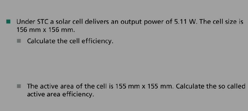 Solved Under STC a solar cell delivers an output power of | Chegg.com