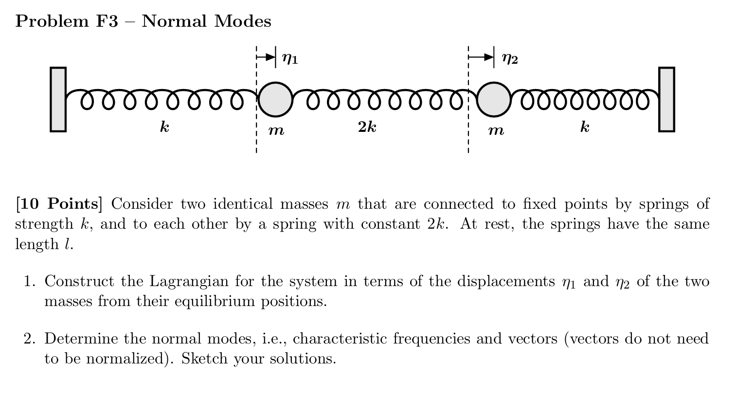 Solved Normal ModesConsider two identical masses m ﻿that are | Chegg.com