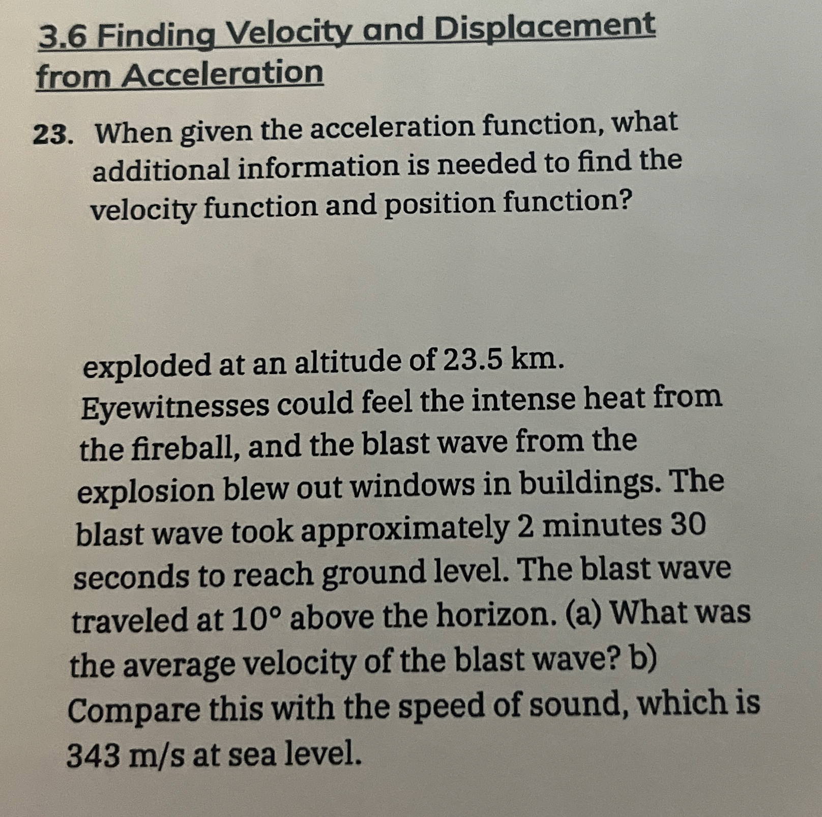 Solved 3.6 ﻿Finding Velocity and Displacement from | Chegg.com