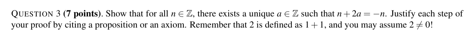 Solved QueSTION 3 (7 ﻿points). ﻿Show that for all ninZ, | Chegg.com