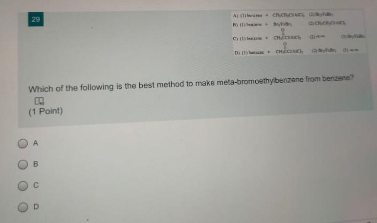 Solved 29 A) (1) beren - CH.CHCVAICI Clear B) (1) bentene - | Chegg.com