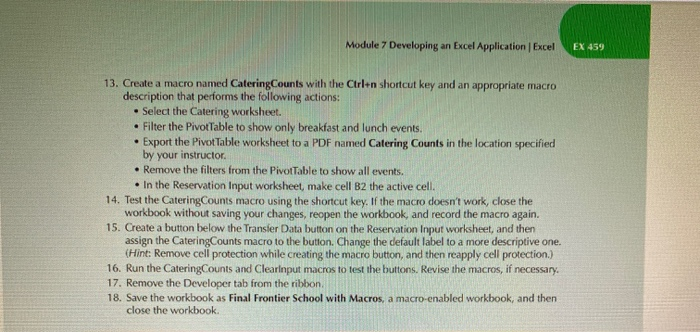 EX 458 Excel Module 7 Developing an Excel Application | Chegg.com