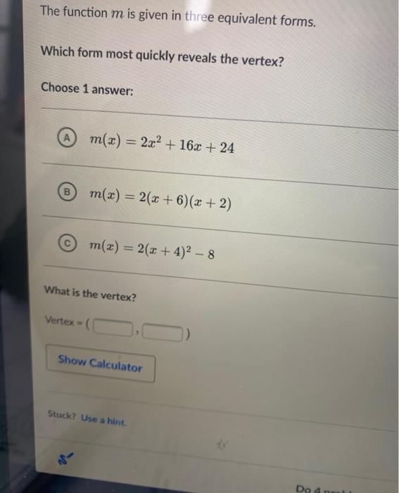 Solved The function m is given in three equivalent forms. | Chegg.com