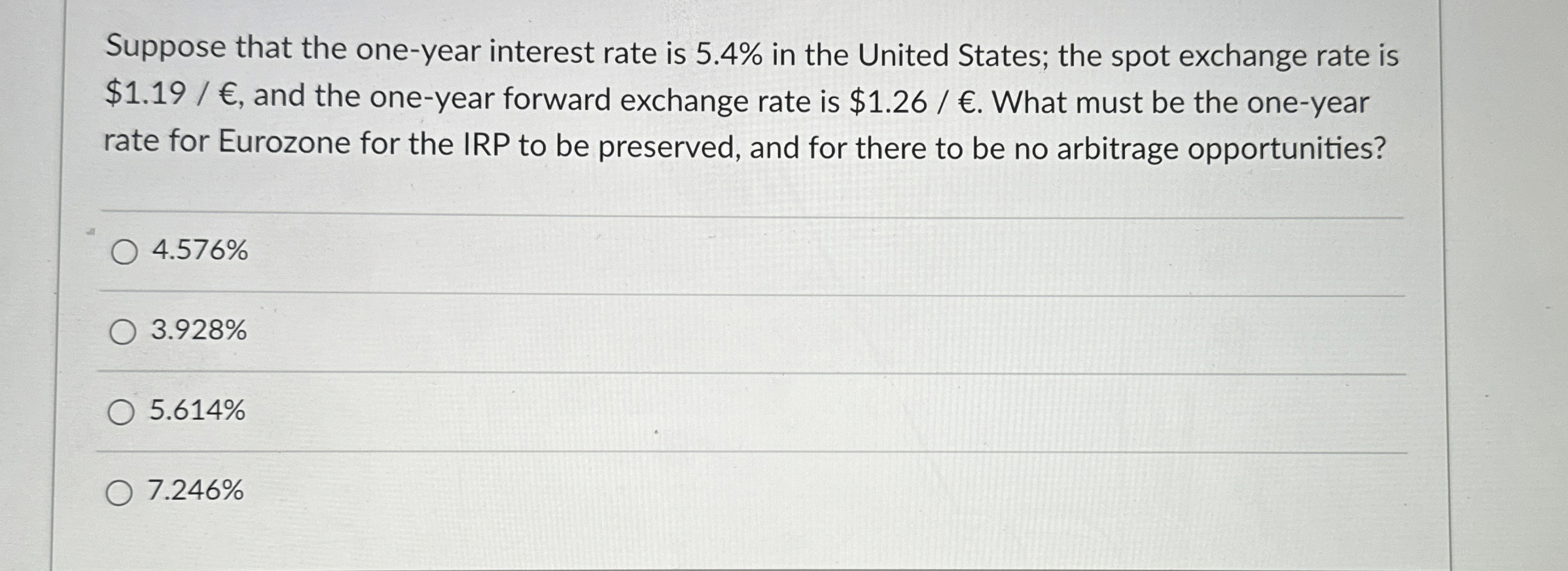 Solved Suppose that the one-year interest rate is 5.4% ﻿in | Chegg.com