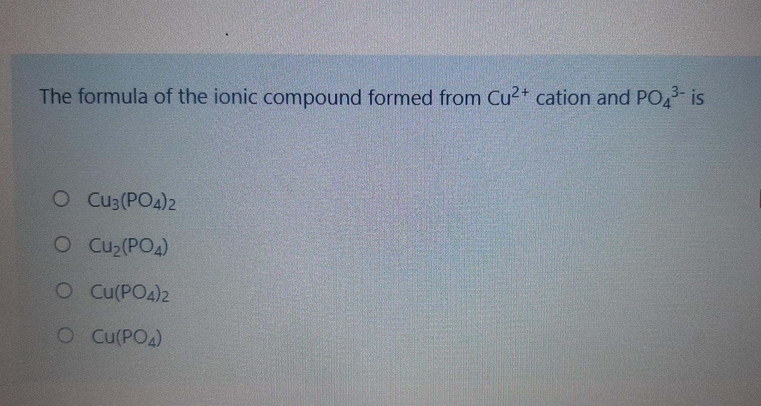 Solved The formula of the ionic compound formed from Cu2+ | Chegg.com