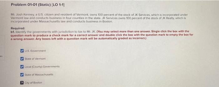 Solved Problem 01-01 (Static) (LO 1-1) Mr Josh Kenney, a US | Chegg.com