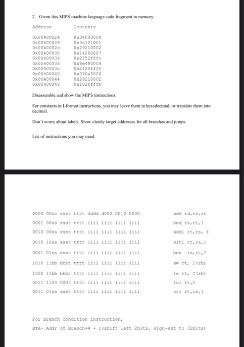 Solved 2. Given this MIPS machine language code fragment in | Chegg.com