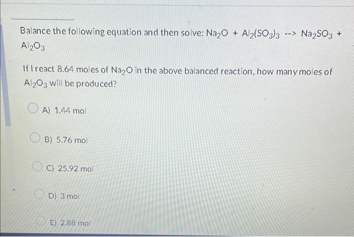 Solved Balance the following equation and then solve: | Chegg.com