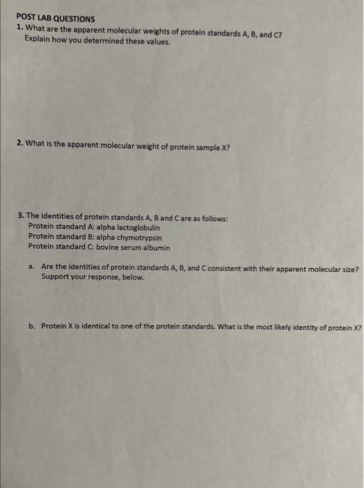 Solved POST LAB QUESTIONS 1. What are the apparent molecular | Chegg.com