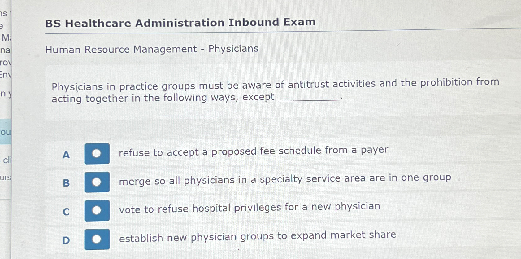Solved BS Healthcare Administration Inbound ExamHuman | Chegg.com