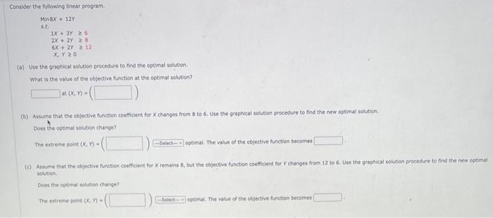 Solved Consider the following linear program. Min 8x+12Y | Chegg.com