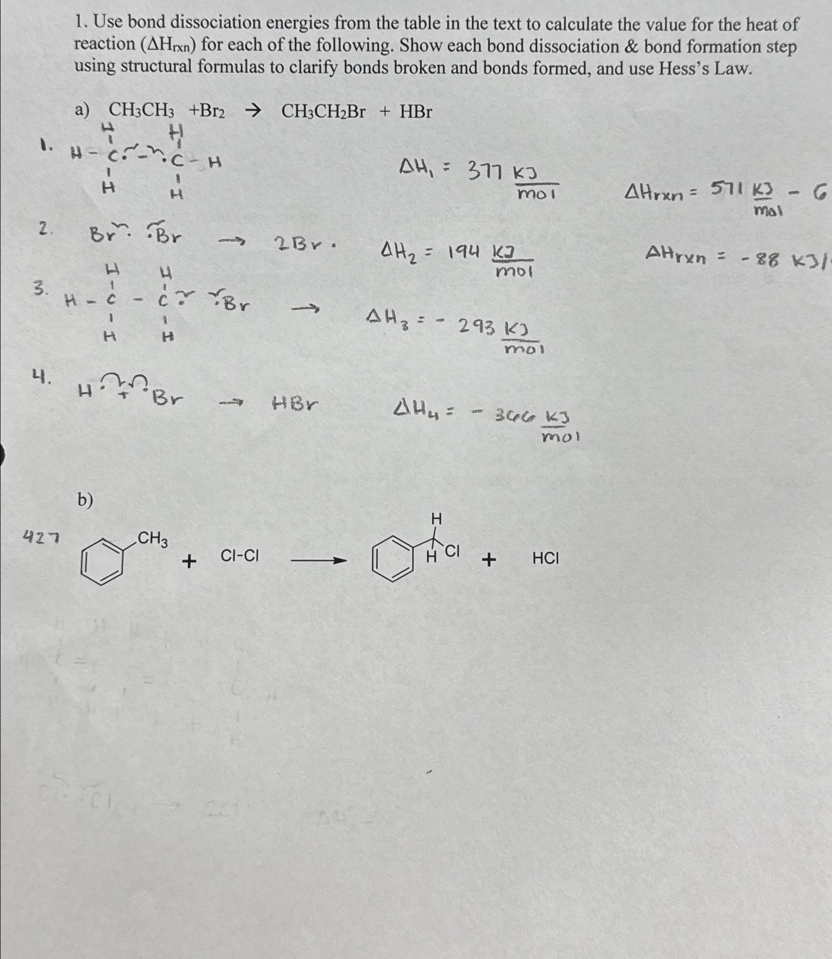 Solved Use bond dissociation energies from the table in the | Chegg.com