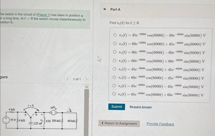 Solved The switch in the circult of (Figure 1) has been in | Chegg.com