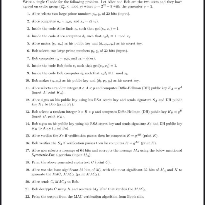 Solved Write A Single C Code For The Following Problem Let