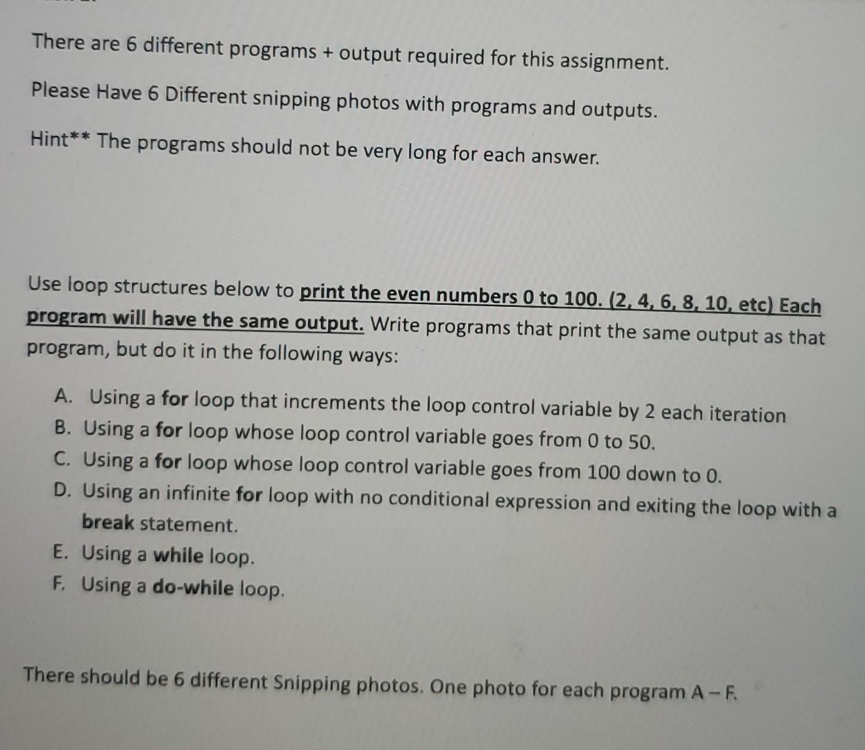 Solved There are 6 different programs + output required for | Chegg.com