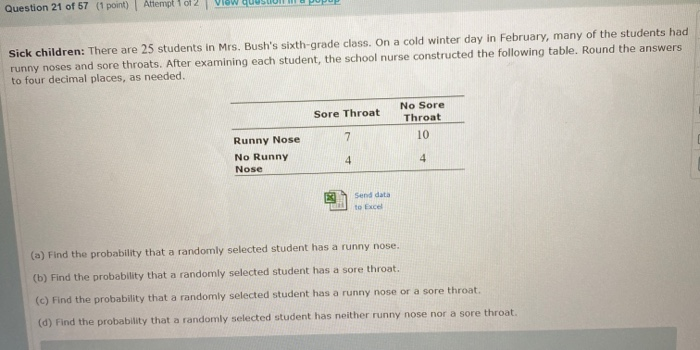 Solved Sick children: There are 25 students in Mrs. Bush's | Chegg.com