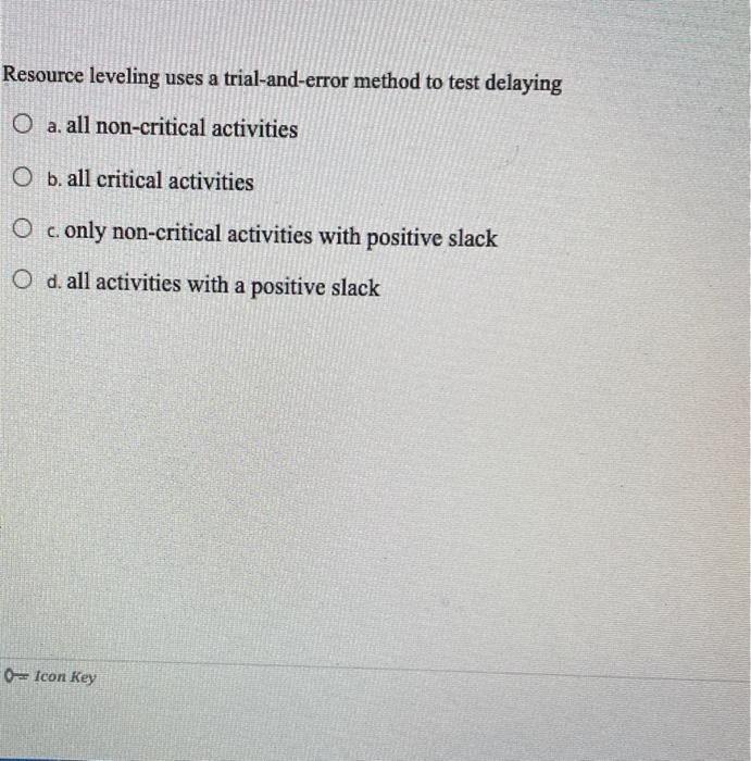 Solved Resource leveling uses a trial-and-error method to | Chegg.com