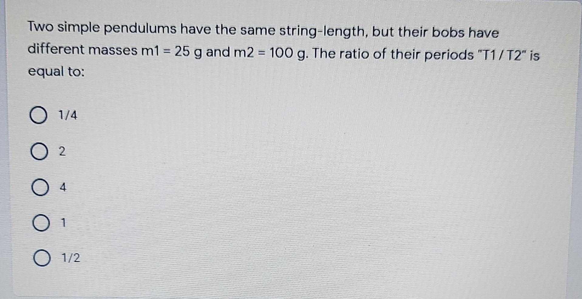 Solved Two simple pendulums have the same string-length, but | Chegg.com