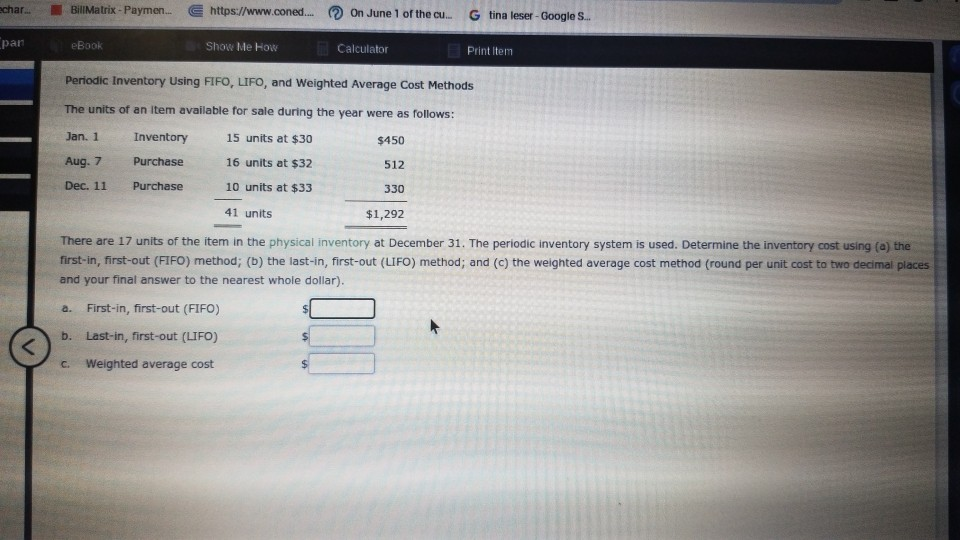 Solved echar BillMatrix - Paymen... https://www.coned... On | Chegg.com
