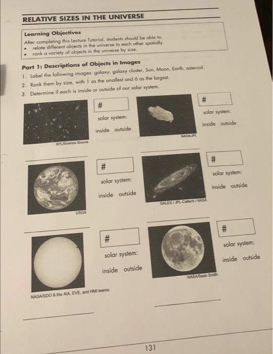 Solved RELATIVE SIZES IN THE UNIVERSE Learning Objectives | Chegg.com