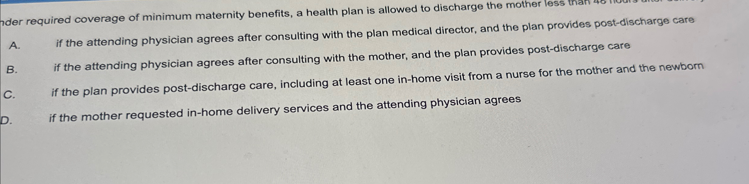 Solved der required coverage of minimum maternity benefits, | Chegg.com