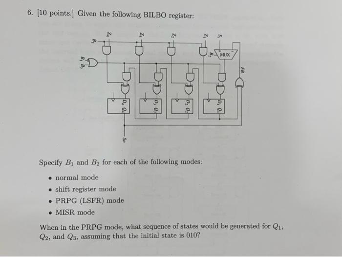 Solved 6. [10 points.] Given the following BILBO register: | Chegg.com
