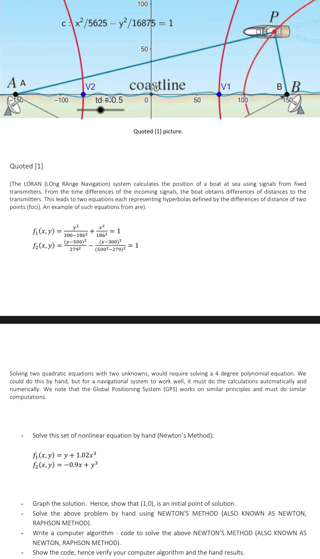 Quoted 1(The LORAN (LOng RAnge Navigation) ﻿system | Chegg.com